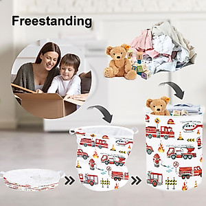 Clastyle Large Red Fire Engine Kid Laundry Hamper for Boy Collapsible Dog Clothes Toy Storage Basket with Lid for Nursery
