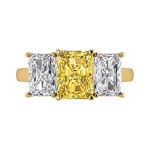 Clara Pucci 4.0 ct Emerald Cut 3 Stone Solitaire Natural Yellow Citrine Engagement Promise Anniversary Bridal Ring 18K yellow Gold 4.75