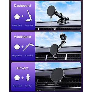 Eazpower MagSafe Car Mount Charger, Wireless Car Charger Compatible with iPhone 15/14/13/12 Pro Max, MagSafe Case, Magnetic Car Phone Holder Mount Fast Charging for Dashboard/Air Vent/Windshield