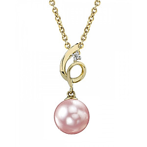 The Pearl Source 14k Gold 10-11mm Round Pink Freshwater Cultured Pearl & Diamond Symphony Pendant Necklace for Women