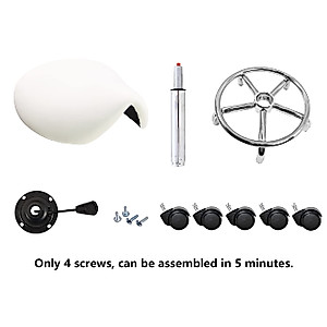 KKTONER Saddle Stool with Foot Rest PU Leather Swivel Adjustable Rolling Stool with Wheels Facial Salon Chair (White)