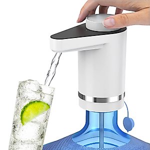 Water Dispenser Pump for 5 Gallon Bottle, Portable Water Bottle Pump with USB Charging, Electric Automatic for 2-5 Gallon Jugs, for Home Camping -White
