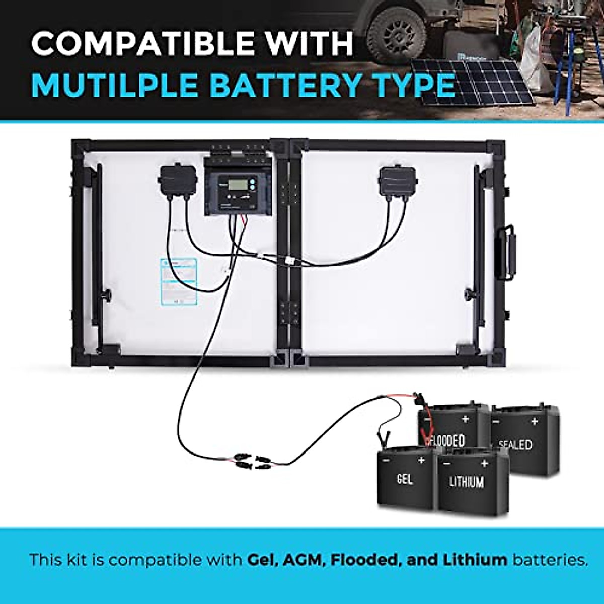 Renogy 100 Watt 12 Volt Portable Solar Panel with Waterproof 20A Charger Controller, Foldable 100W Solar Suitcase with Adjustable Kickstand, Solar Charger for Camping RV Off Grid System Power Station