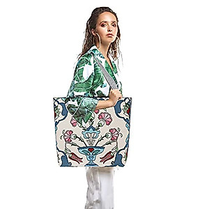 Aflngle Tote Bag for women Casual Canvas Handbags Beach Totes Large Capacity Grocery Shopping Bag Floral Embroidered Fashion Tote Bags, Travelling Shoulder Bags With Zipper boho Daily Bag