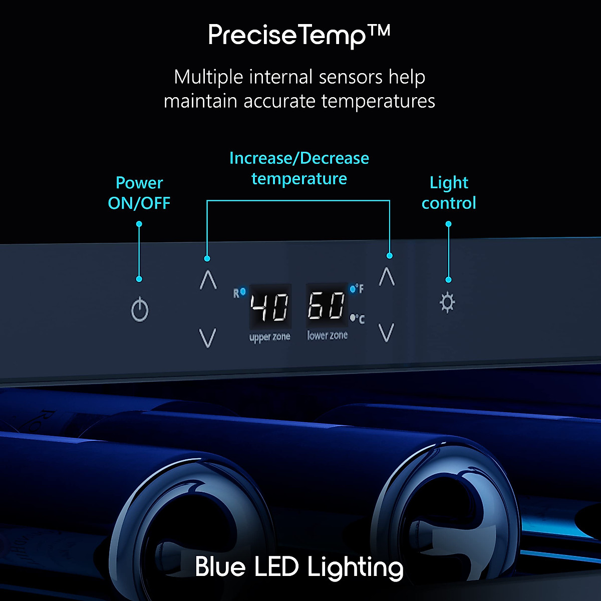 Zephyr Brisas 24 Inch Wine Fridge Dual Zone Under Counter - Low Noise Countertop Wine Cooler Cellars Cabinet Home Bar Freestanding Wine Refrigerator with Glass Door and Temp Control, 46 Bottles