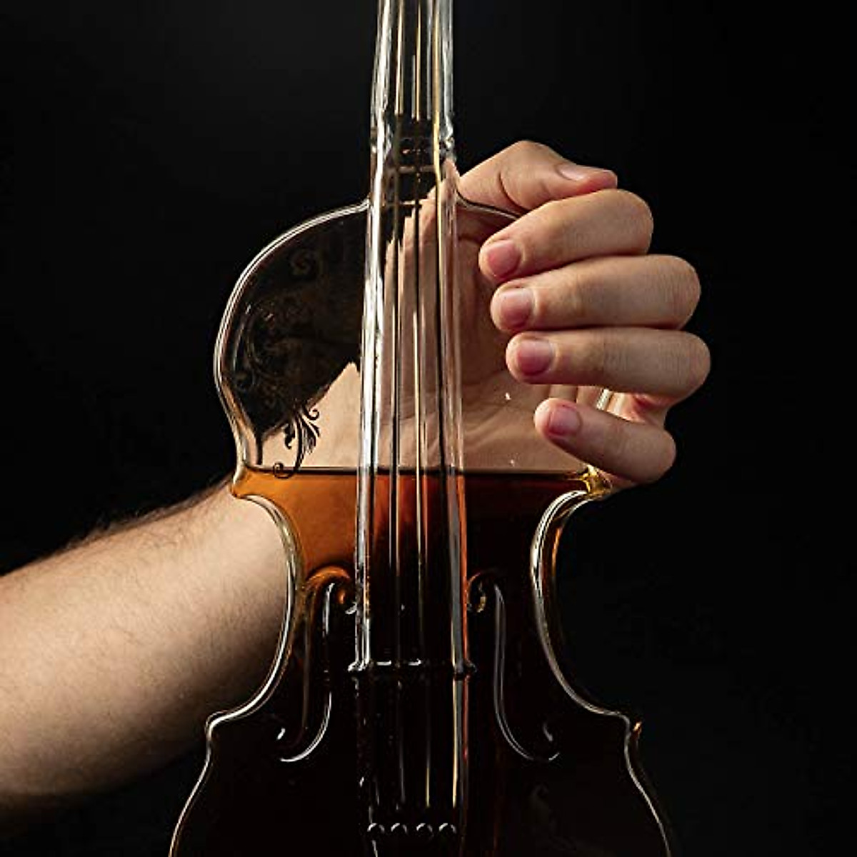 Glass Violin Decanter, Mahogany Base - The Wine Savant 1000 ML Glass Decanter For Whiskey, Scotch, Spirits, Wine Or Vodka For Music Lovers.