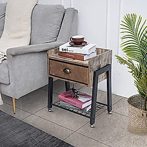 X-cosrack Rustic Nightstand with Drawer, Brown Small Nightstand Bedside Table for Bedroom, Bed Side Table/Night Stand for Living Room, 20.47 x 14.37 x 24 Inch