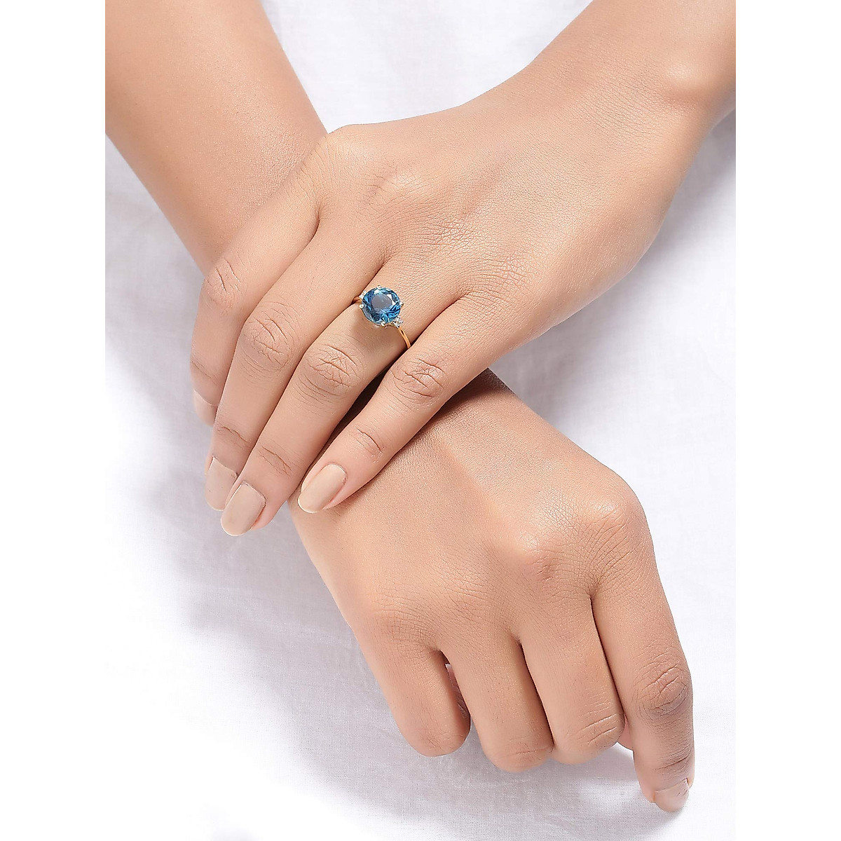 YoTreasure 3.90 Ct London Blue Topaz White Topaz Solid 10k Yellow Gold Engagement Ring