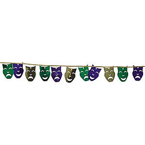 amscan Mardi Gras Mask String Garland Party Decoration, Multi Color, 12 x 3” (2-Pack)