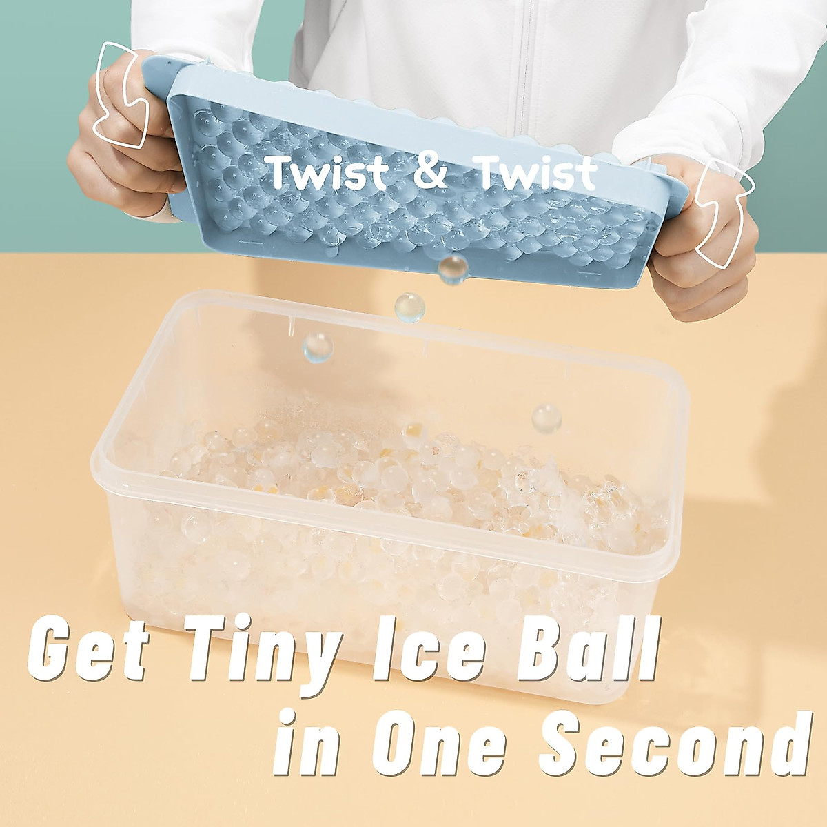 Ziofan Mini Ice Cube Tray with Lid and Bin, 104x4 Pcs Tiny Round Crushed Ice Trays for Freezer, Easy Release for Chilling Drinks, Coffee, Cocktail, Juice (Blue) 4 Pack