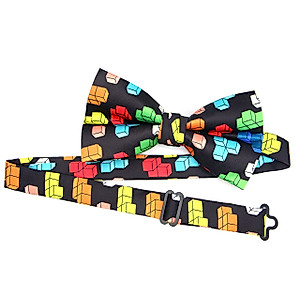OCIA Holiday Pre-Tied Bowtie St Patricks Day Easter Clover Leaves Festival Fun Pattern Bow tie for Mens Blue Yellow Green Red Orange White Black (Cube)