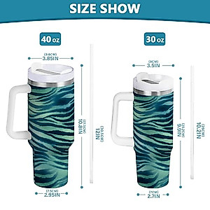 Burbuja Blue Green Zebra Skin 40oz Insulated Tumblers with Handle and Straw Lid, Double Wall Stainless Steel Travel Mug Leak-Proof, BPA Free, Gift for Mom Dad