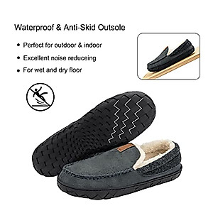 Teezerber Mens Moccasin Slippers Memory Foam Suede House Slippers for Men with Soft Fleece Lining Anti-Skid Sole Indoor Outdoor House Shoes Dark Grey Size 10.5