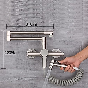 Toilet Bidet Sprayer, Jet Sprayer for Toilet with Hot and Cold Mixer Valve, Wall Mount Rotating Folding Kitchen Faucet, Pull Out Two Hole Bidet Faucet