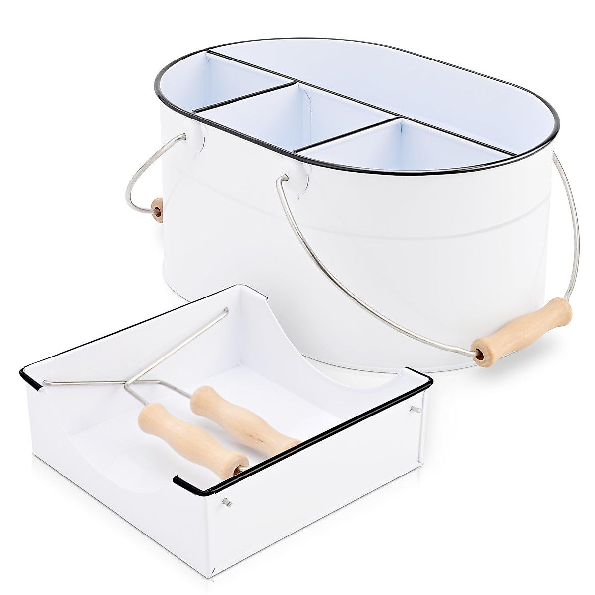 VIREESR Large White Utensil Caddy,2 Handles Provide Better Balance, Holder for Silverware,Condiment,Flatware,Suitable for Indoor and Outdoor(Include a Napkin Caddy)