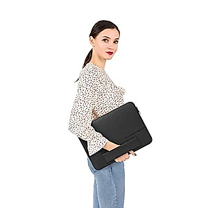 MOSISO Laptop Sleeve Case Compatible with MacBook Air/Pro, 13-13.3 inch Notebook, Compatible with MacBook Pro 14 inch 2023-2021 A2779 M2 A2442 M1, PU Leather Wave Grain Bag with Handy Strap, Black