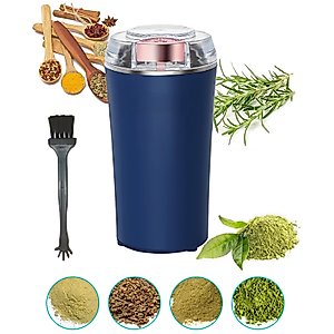 Electric Herb Grinder 200W Powerful Fast Grinding for Dry Spices Flower Buds with Brush, Easy On/Off One-Touch Push Button Powder Grinder Perfect For Herbs, Spices, Nuts, Grains and Coffee Beans
