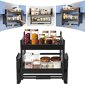 24 Inch Pull Down Cabinet Organizer, 2-Tier Pull-Out Shelf Cabinet Shelf Drop Down Shelf With Buffer Function, Convenient Heavy-Duty Kitchen Cabinet Pull Down Shelf With Anti-slip Handle For Home Use