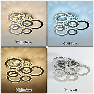 YYJLX Led Ceiling Light with Remote Control Modern 7 Rings Crystal Flush Mount Ceiling Light Fixtures 23inch 3 Color Dimmable and RGB Ceiling Lamp for Living Room Kitchen Dining Room Bedroom.