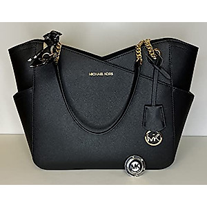 Michael Kors Women's Jet Set Travel Large Chain Shoulder Bag (Large, Black/Gold)