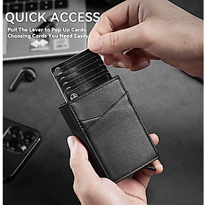 BIAVOI Mens Wallet Card Holder Pop Up Aluminum Card Case for Men RFID Protection Credit Card Holder Up to 13 Cards (Black)