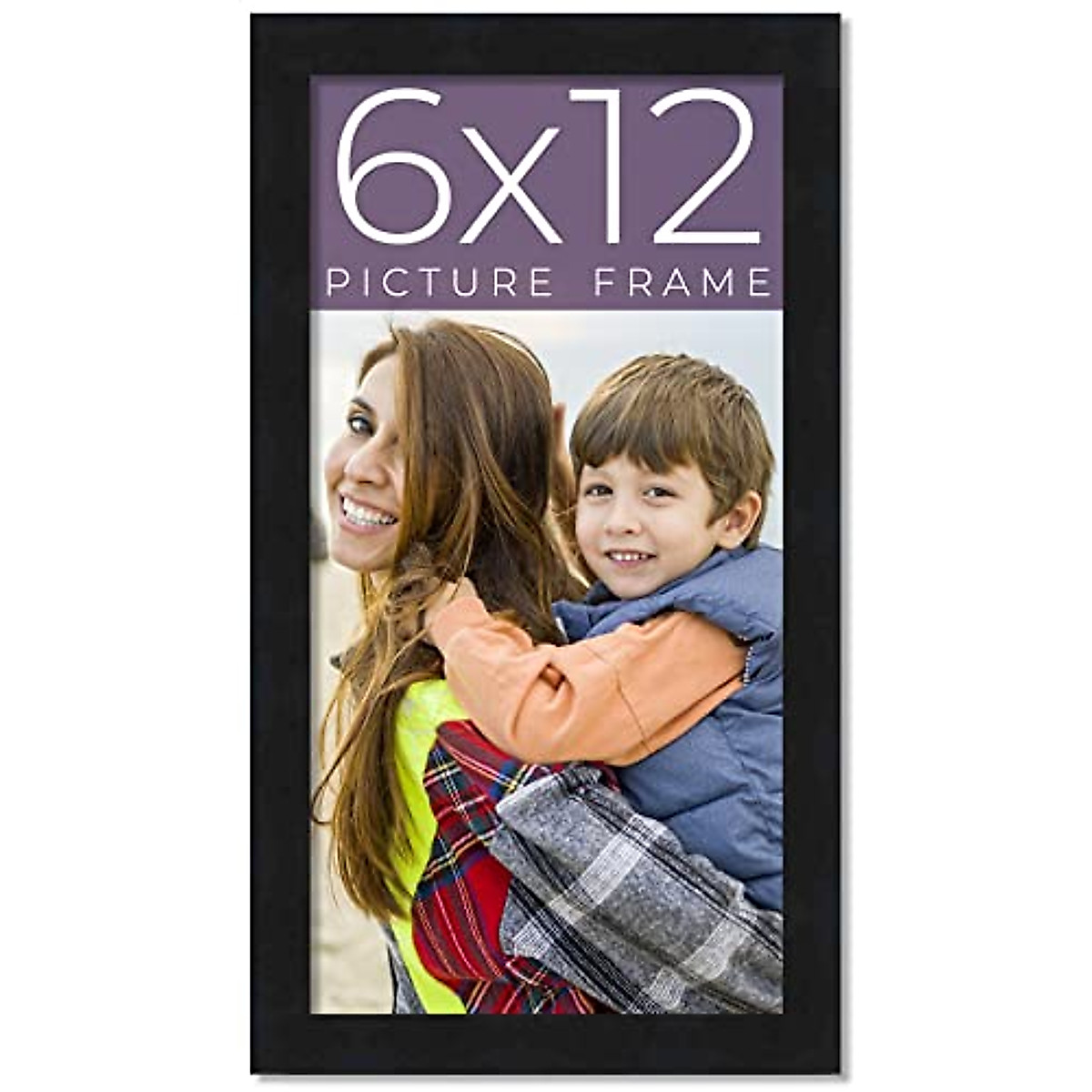 6x12 Frame Black Real Wood Picture Frame Width 0.75 Inches | Interior Frame Depth 0.5 Inches | Black Mid Century Photo Frame Complete with UV Acrylic, Foam Board Backing & Hanging Hardware