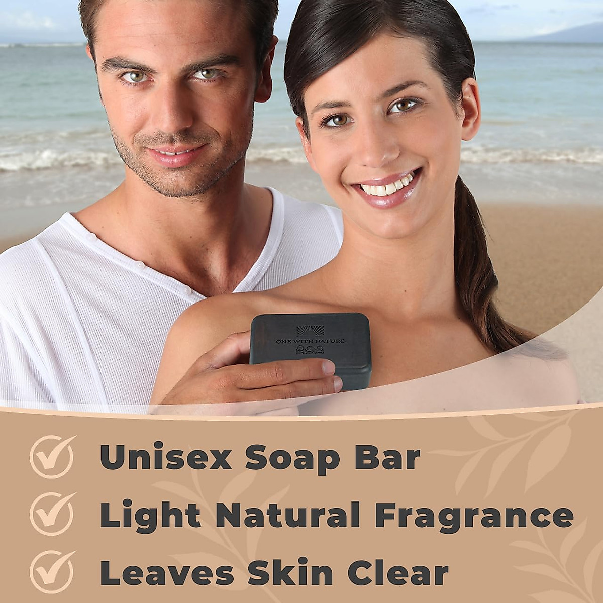 One With Nature Activated Charcoal Soap Bar with Dead Sea Minerals 4oz 6Pack in Gift Box for Face, Body, All Skin Types - Contains Shea Butter, Argan Oil, Magnesium, Sulfur, and 21 Essential Minerals