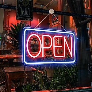 16.5"X 9" Led Neon Open Sign for Business Window, Powered by USB with Switch, 5 Types Brightness Adjustment for Stores, Restaurants Offices Retail Shops Window Storefronts(Horizontal)
