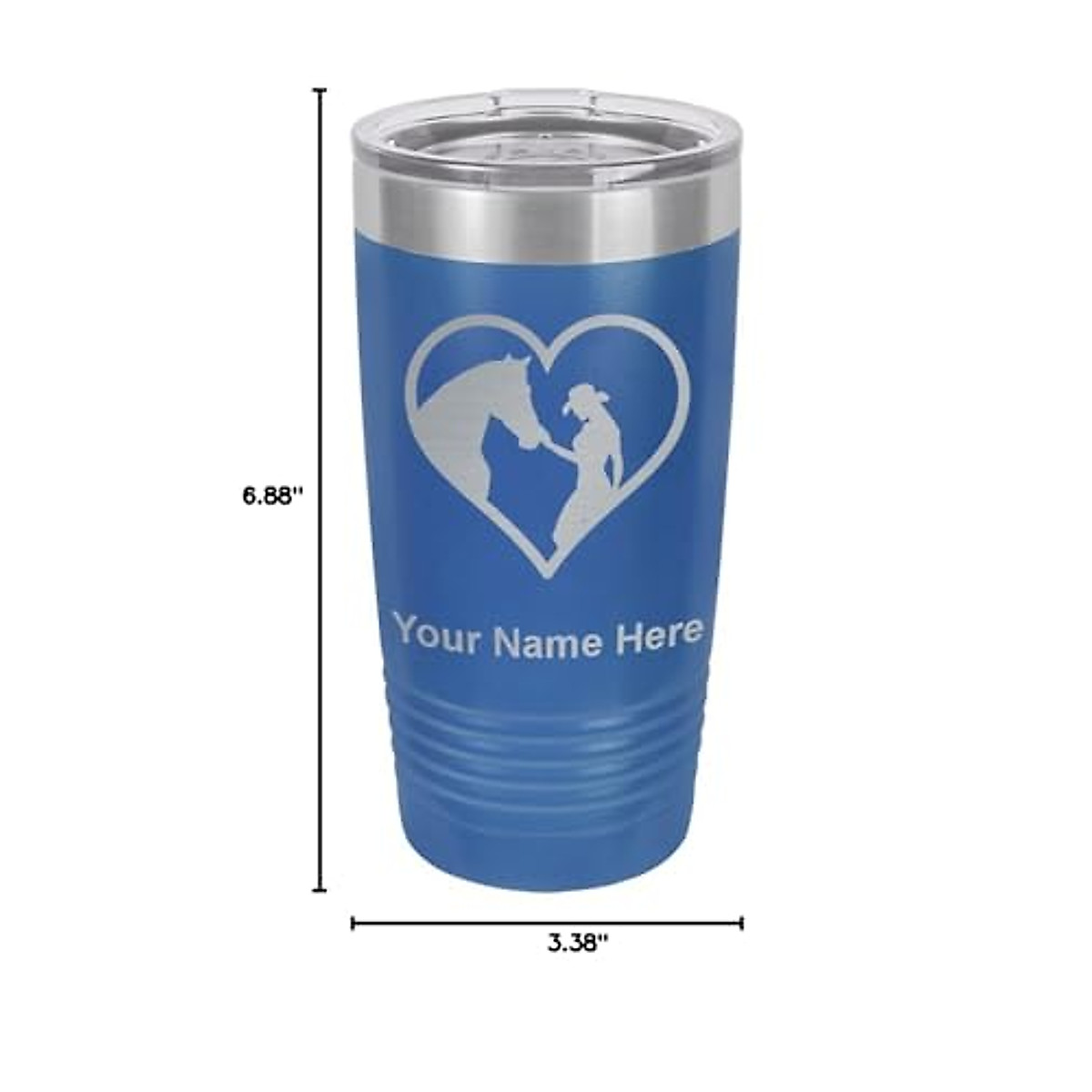 LaserGram 20oz Vacuum Insulated Tumbler Mug, Horse Cowgirl Heart, Personalized Engraving Included (Dark Blue)