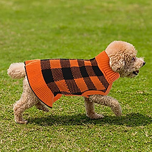 Lelepet Dog Sweater Dress Turtleneck Pullover Knitwear Warm Girl Dogs Dress Small Dog Sweaters for Girls Fall Winter Classic Plaid Dog Halloween Sweater for Small Medium Female Dogs Puppy, Orange, S