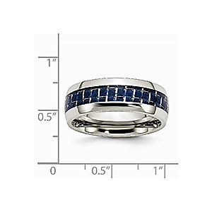 FB JEWELS Solid Stainless Steel Blue Carbon Fiber Inlay Polished Wedding Band Size 6.5