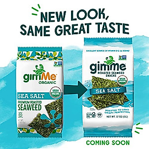 gimMe - Sea Salt Organic Roasted Seaweed Sheets Keto, Vegan, Gluten Free Great Source of Iodine & Omega 3’s Healthy On-The-Go Snack for Kids Adults 6 Count( Pack 1)