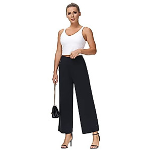 THE GYM PEOPLE Women’s High Waist Loose Comfy Wide Leg Palazzo Yoga Pants Tummy Control Lounge Workout Joggers (Medium, Black)