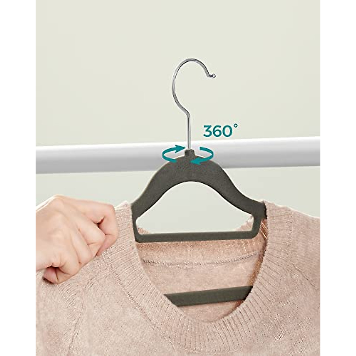 SONGMICS Velvet Hangers, 50 Pack, Ultra Thin Space Saving, Non-Slip Coat Hangers with Tie Organizer, 360 Degree Swivel Hook, Grey CRF50V