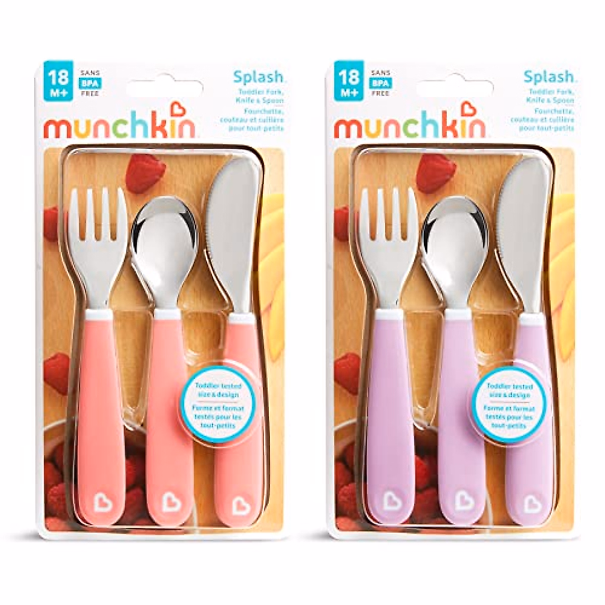 Munchkin® Splash™ Toddler Fork, Knife and Spoon Utensil Set, 6 Pack, Pink/Purple