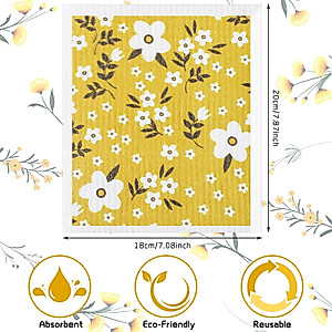 6 Pcs Swedish Kitchen Dish Towels Kitchen Dish Cloth Absorbent Quick Drying Kitchen Cloths Reusable Dishcloth Small Cleaning Cloth Rag for Kitchen Counter (Flowers Leaves Patterns)