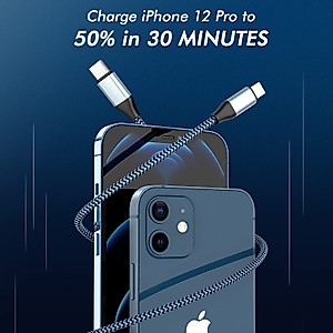 USB C to Lightning Cable, 2 Pack 10FT 20W Nylon Braided S-03BK [Apple MFi Certified] Phone Charger Compatible iPhone 14 13 12 Pro 11 Max XS XR 8 Plus, Supports Power Delivery