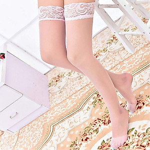 TAKIYA Womens Lace Garter Belt Panties & Sheer Stockings 3 Pieces Lingerie Sets (Pink)