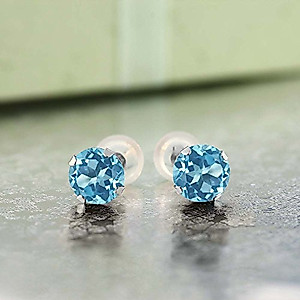 Gem Stone King 14K Gold Gemstone Birthstone Solitaire Stud Earrings | Round 6MM | Gold Earrings for Women
