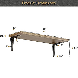 You Have Space Flota Floating Shelves, 17" Book Shelves & Storage Shelves for Living Room Decor, Bathroom, Kitchen, Kids Room Burnt Finish Set of 6