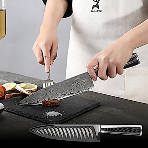 Chefs Knife Set with Gift Box, 4 Pieces Damascus Kitchen Knife Set, VG10 Steel Professional Knife Sets for Chefs, Knife Set with Non-slip Micarta Handle, Knife Sharpener and Chefs Knife