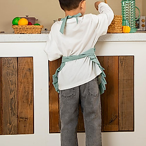 NEOVIVA Kitchen Apron for Kids with Pockets in Daily Play Kitchen, Double-layered Toddler Girls Apron for Cooking, Baking and Gardening, Style Kathy, Floral Hydrangea Clear Aqua