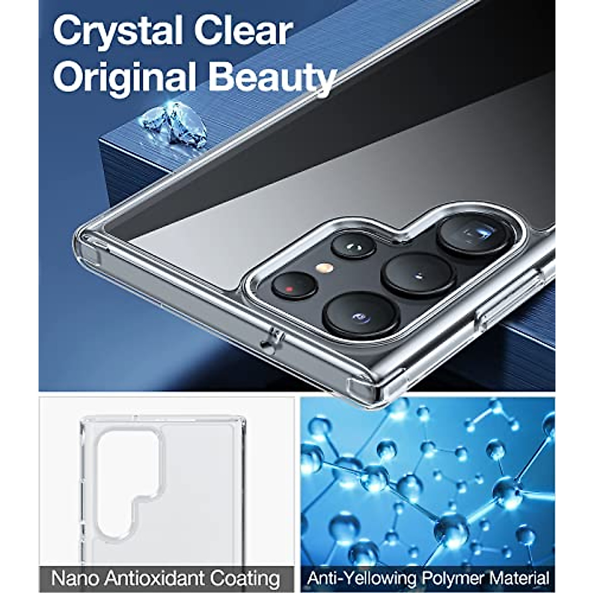 VOFATA Crystal Clear Designed for Samsung Galaxy S23 Ultra Case [Anti-Yellowing] [10FT Military Grade Drop Protection] Shockproof Hard PC Back Phone Case for Galaxy S23 Ultra Case(2023) - Clear