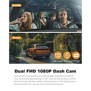PRUVEEO Dash Cam, Front and Inside 1080P Dual FHD, Novatek Processor, Single-Channel 2160P, Built-in WiFi, 24H Parking Monitor, 2 Inch LCD Camera, 512 Gb Max, G-Sensor, Infrared Night Vision