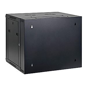 AEONS 9U Professional Wall Mount Server Cabinet Enclosure Double Section Hinged Swing Out 19-Inch Server Network Rack with Locking Glass Door Black (Fully Assembled)