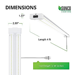 Sunco 10 Pack Linkable LED Utility Shop Light, 4500 LM, Single CCT (2700K), 4 FT, 48 Inch Integrated Fixture for Garage, 40W Equivalent 150W, Surface + Suspension Mount, White