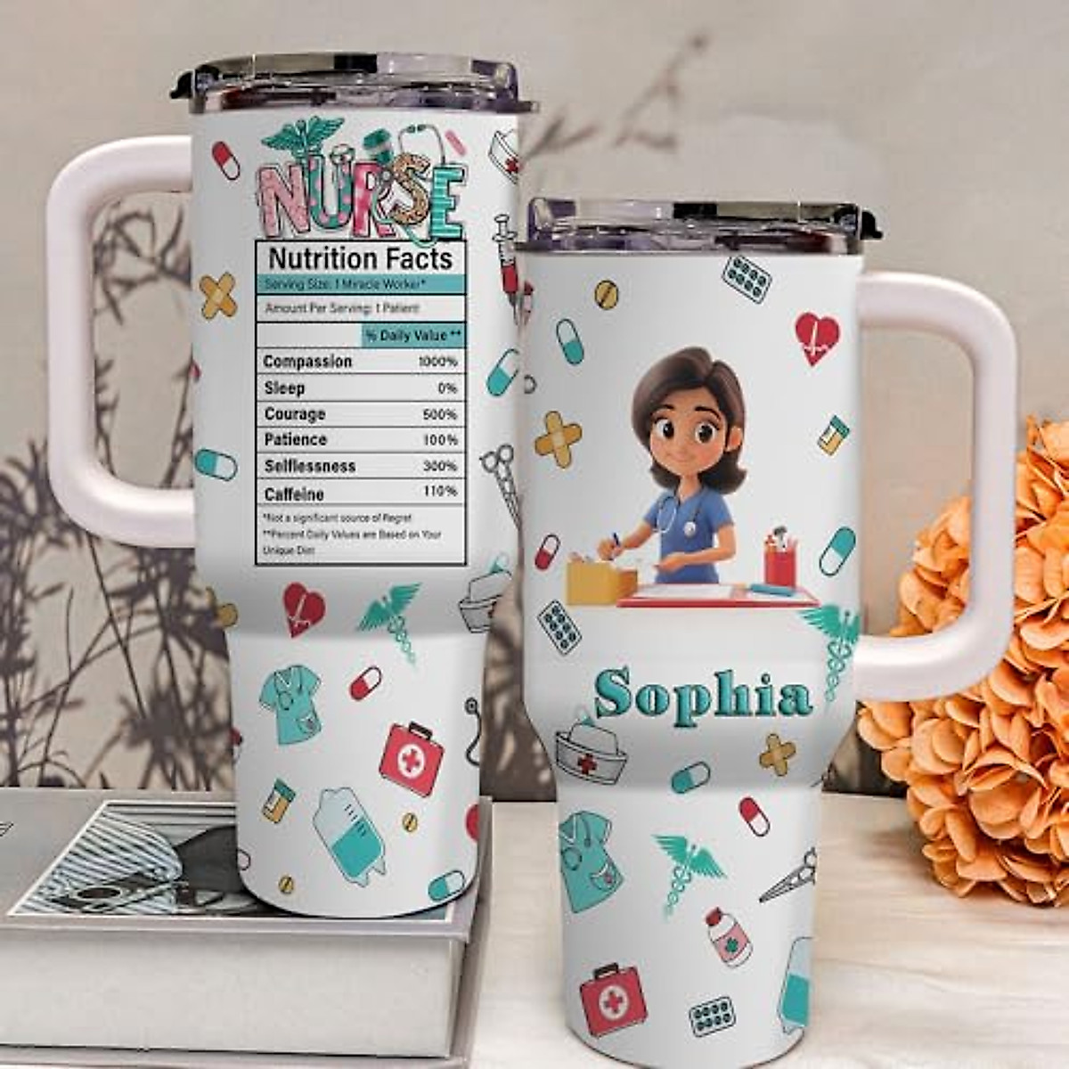 Personalized Nurse Tumbler 40oz -nurse handwriting analyst-Custom Name Insulated Travel Mug with Handle & Straw, Gift for Nurses, Medical Workers, Appreciation, Mother's Day bDppcx