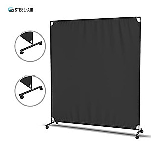 Steel-AID Room Divider Freestanding Office Wall Partition with Blackout Screen, Durable Iron Frame & Rolling Wheels for Privacy in Bedroom, School, College, Studio Apartment & Church Grey, 72”x71”