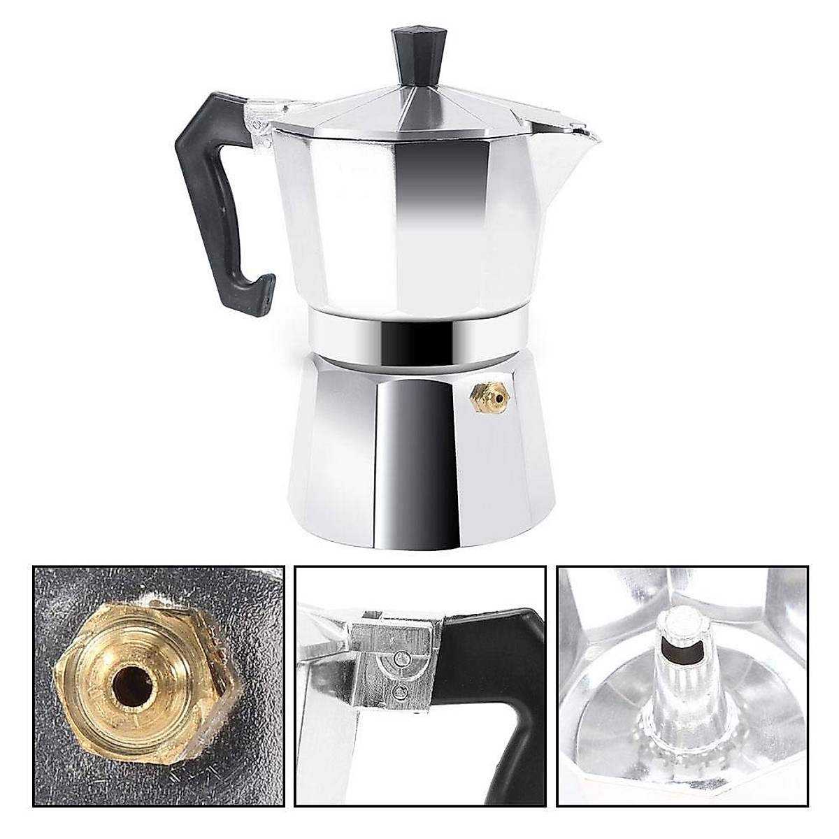 Zyyini Moka Pot, Aluminum Metal Octagonal Espresso Coffee Maker, Sturdy and Durable Stovetop Coffee Pot for Kitchen, Hotel and Office Use (300ML 6cups)