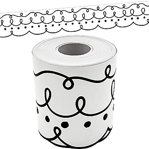 Teacher Created Resources Squiggles and Dots Die-Cut Rolled Border Trim (TCR8914),Black, White